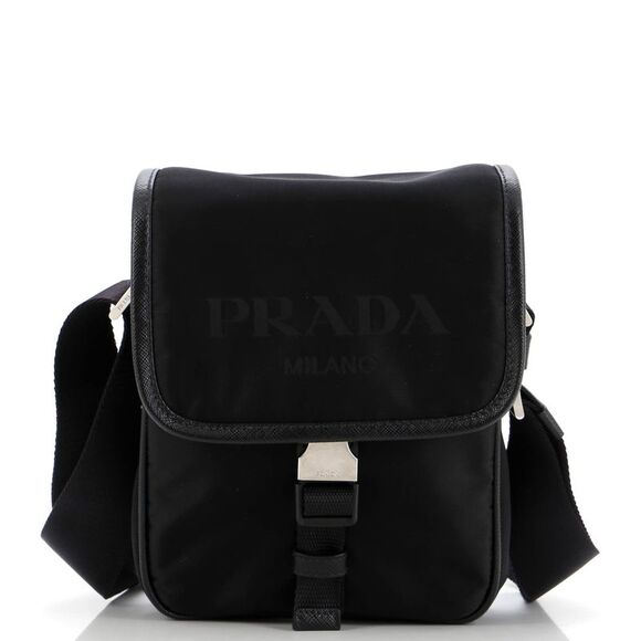 Prada | Bags | Prada Logo Flap Messenger Tessuto Mini Black | Poshmark